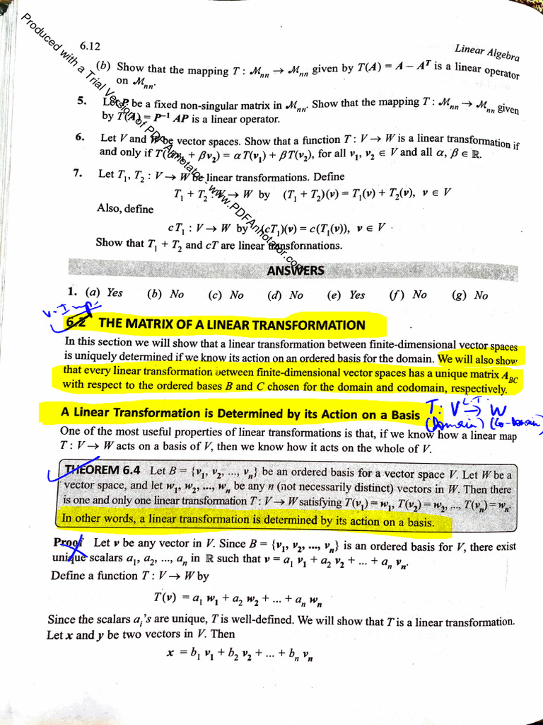 MatrixofLT Edits | PDF | Linear Map | Basis (Linear Algebra)