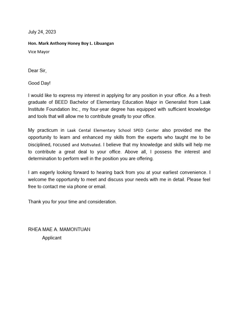 Application Letter RHEA | PDF