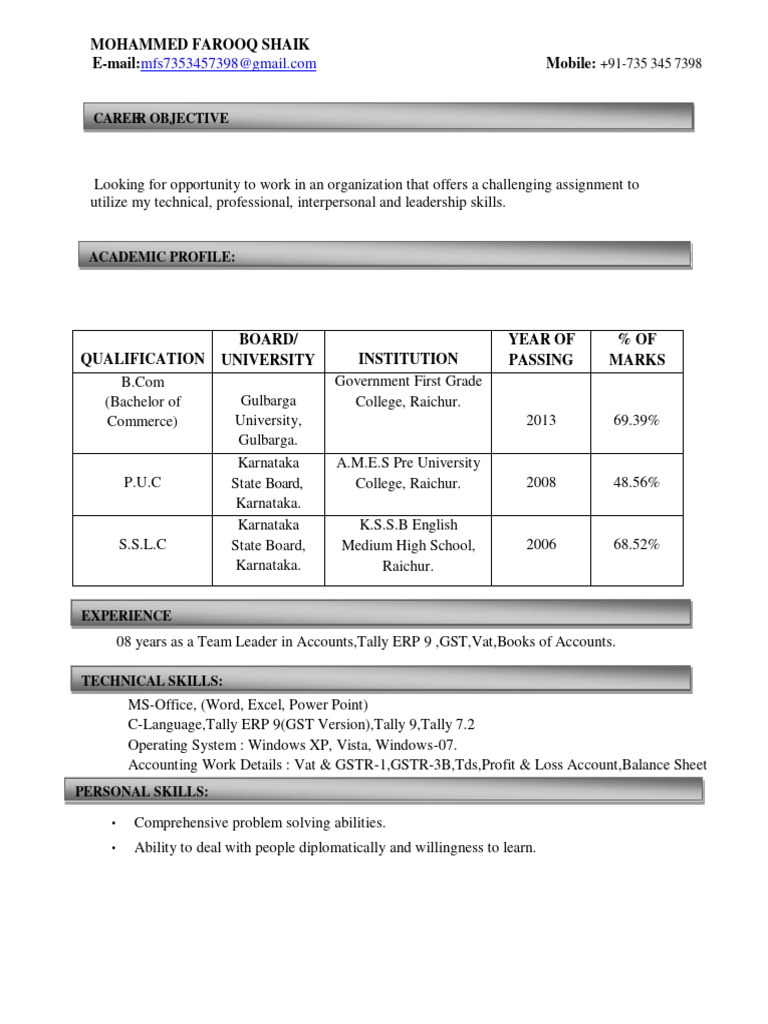 Mohammed Farooq Shaik E-Mail: Mobile:: Career Objective | PDF