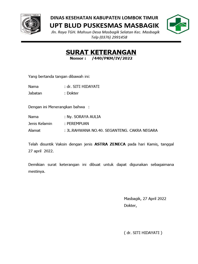 Surat Keterangan Vaksinasi Resmi | PDF