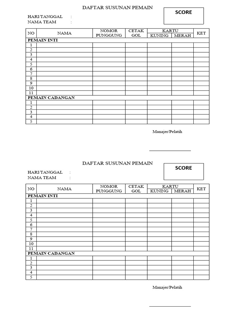 Daftar Susunan Pemain | PDF
