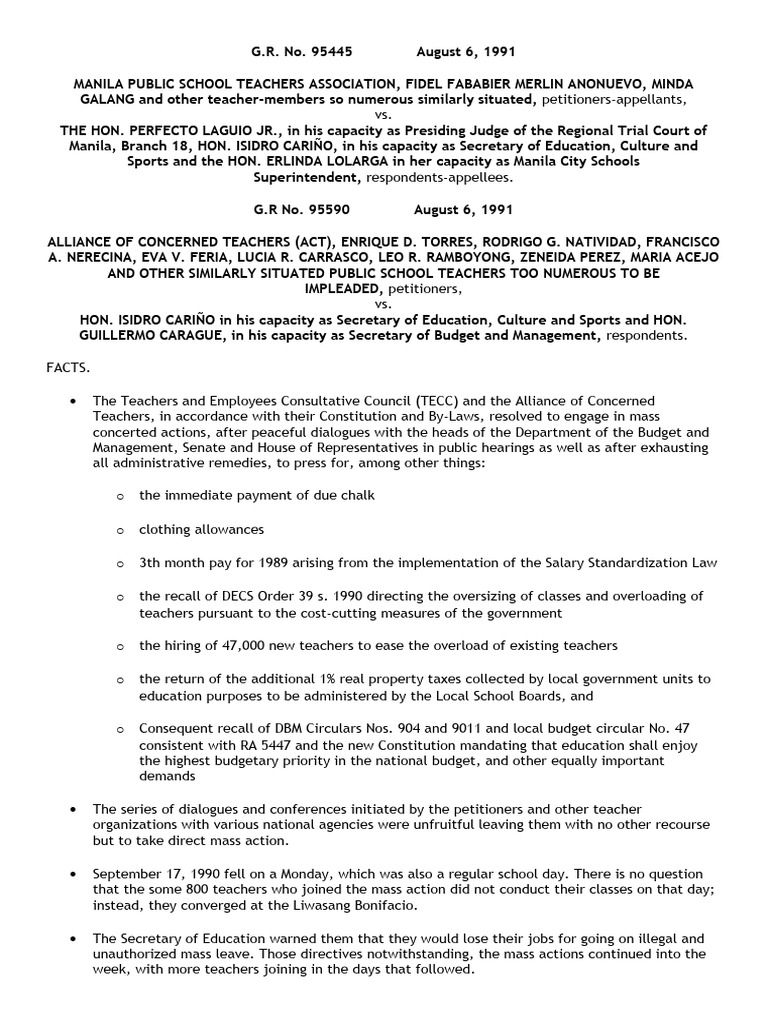 Manila Teachers v. Laguio | PDF | Political Law | Separation Of Powers