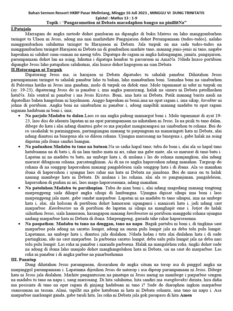 Bahan Sermon Minggu VI-Set - Trinitatis Fix | PDF