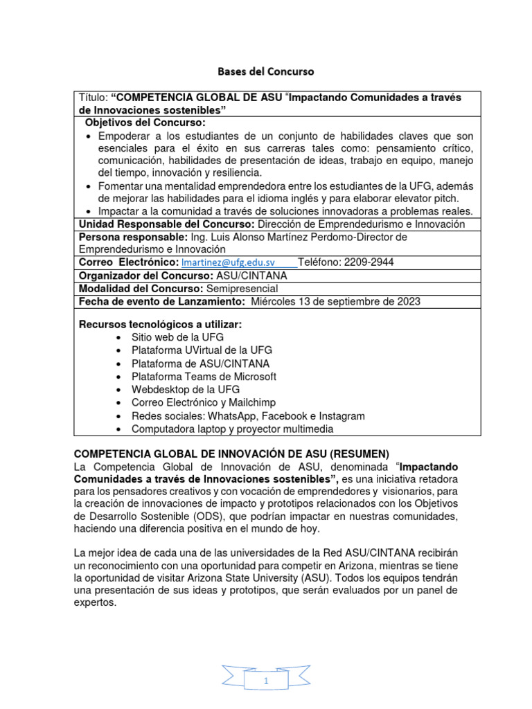 Bases de Competencia Global de Innovacion de ASU VF 05-09-2023 | PDF ... Bases de Competencia Global de Innovacion de ASU VF 05-09-2023 | PDF ...
