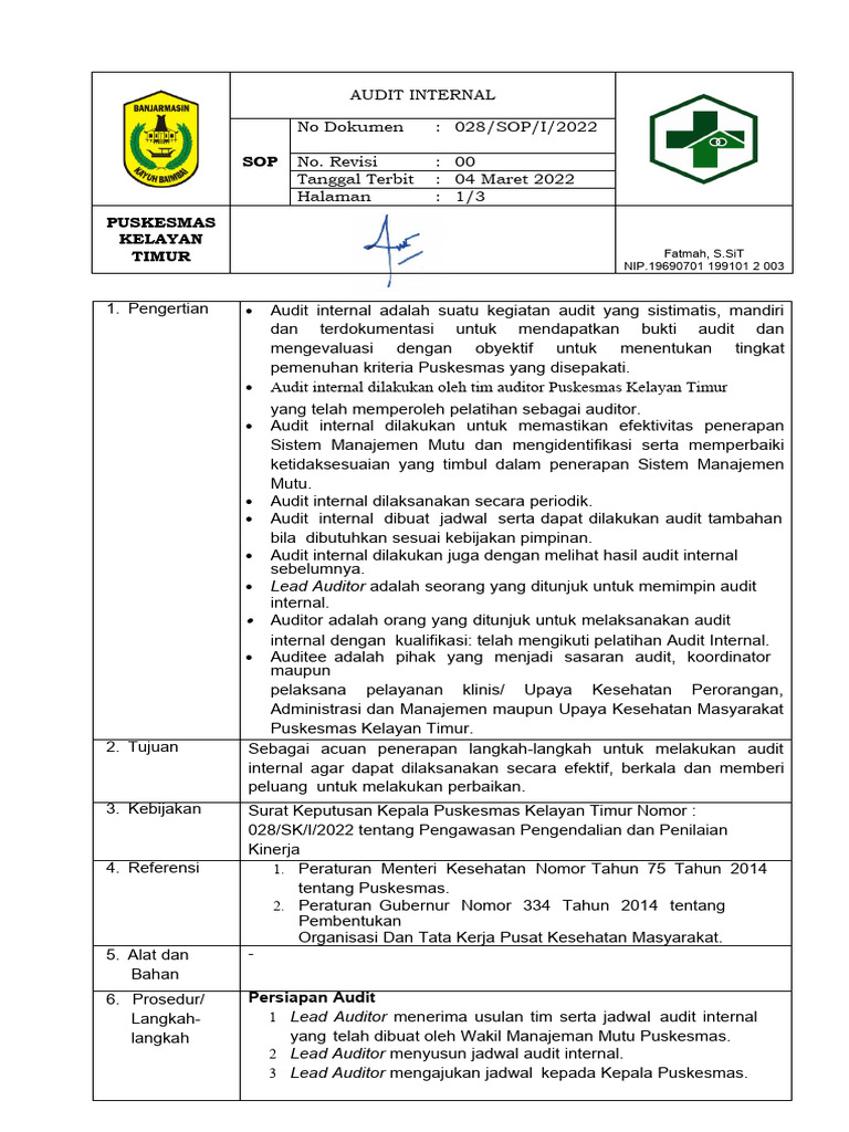 1.6.1.1 Sop Audit Internal | PDF
