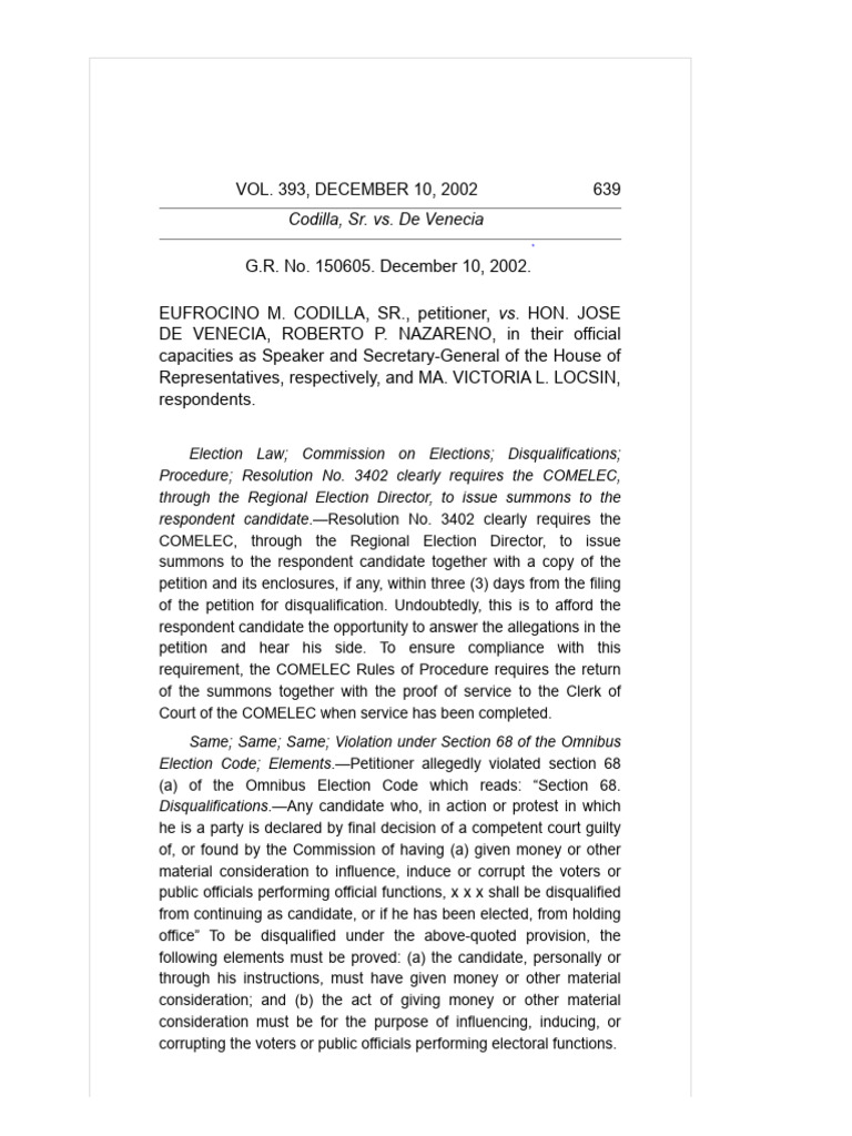 Codilla v. de Venecia | PDF | Mandamus | Voting