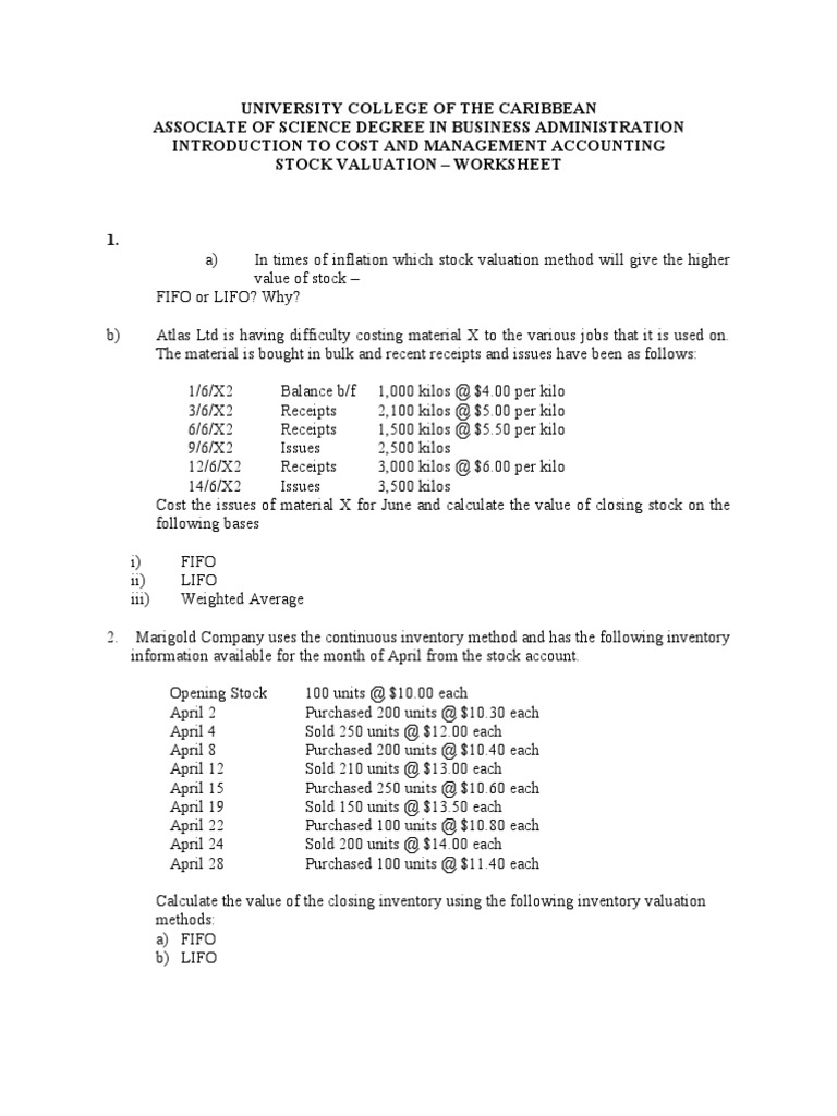 Stock Valuation Worksheet | PDF | Business