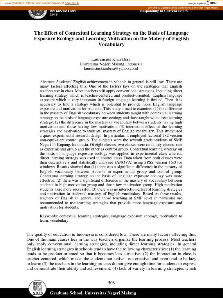 The Effect of Contextual Learning Strategy On The Basis of Language ...