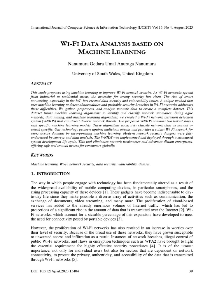 Wi Fi Data Analysis Based On Machine Learning Pdf Machine Learning