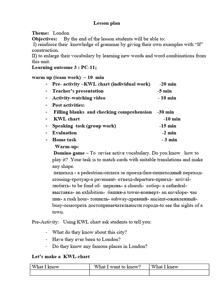 London Lesson Plan for Vocabulary & Grammar | PDF | London