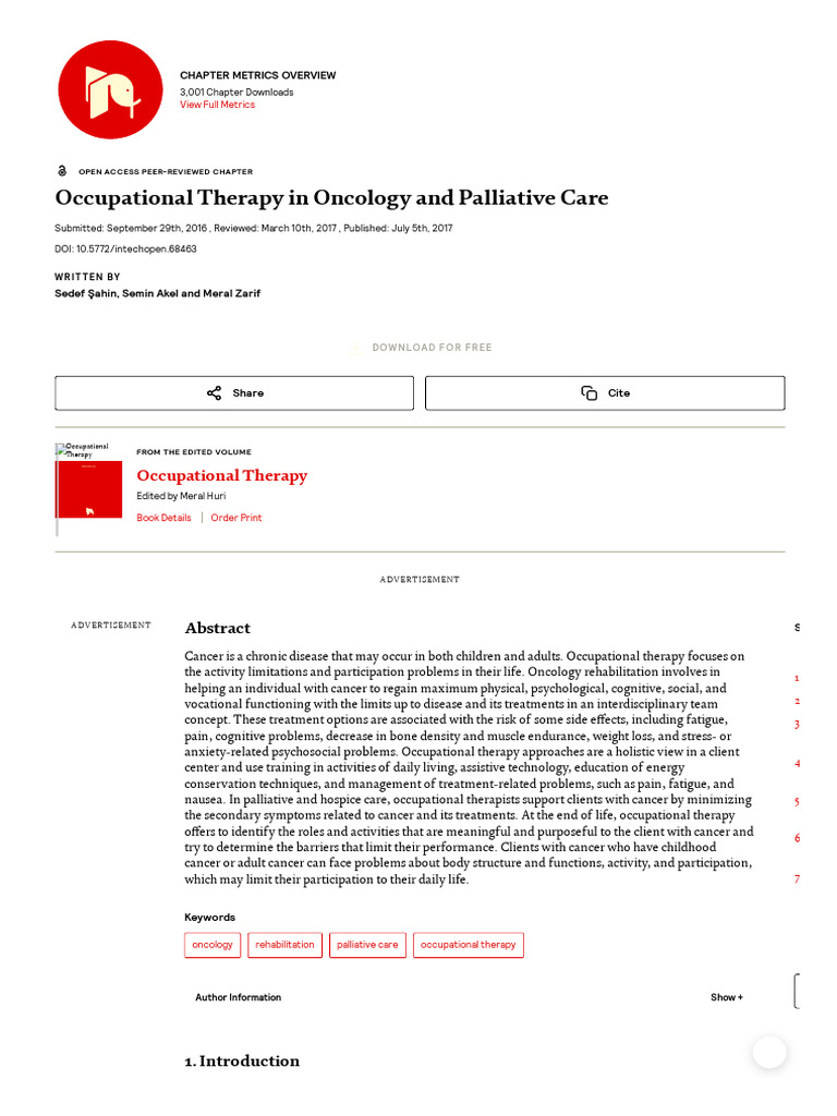 Occupational Therapy in Oncology and Palliative Care | PDF | Palliative ...