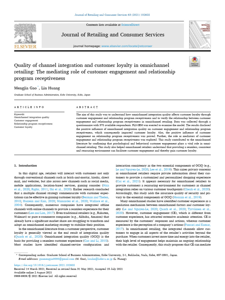 Journal of Retailing and Consumer Services: Mengjia Gao, Lin Huang ...