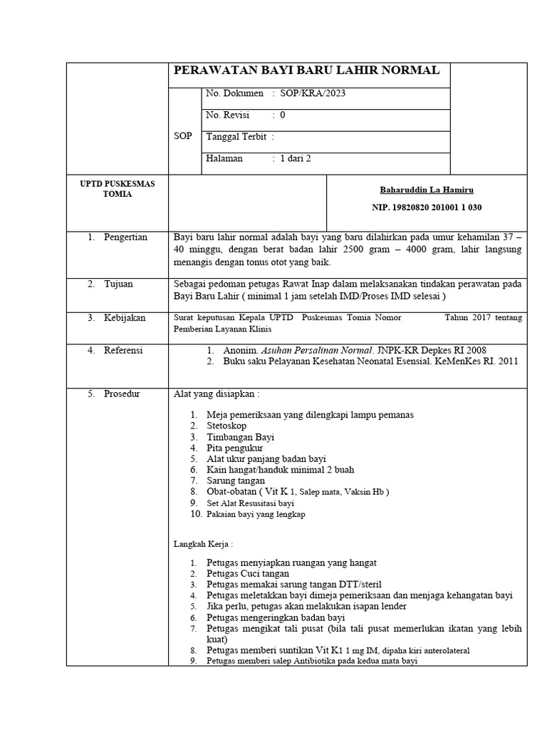 SOP Fisiologis - Perawatan BBL | PDF | Kesehatan Holistik | Sains & Matematika