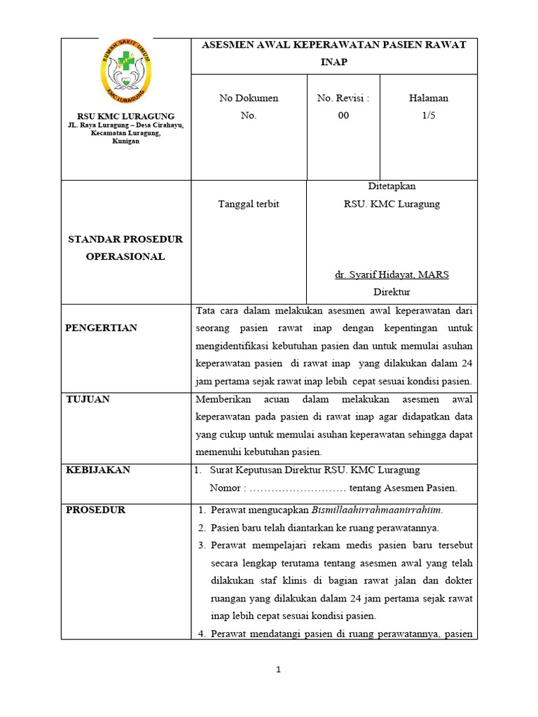 5b. ASESMEN AWAL KEPERAWATAN PASIEN RAWAT INAP | PDF