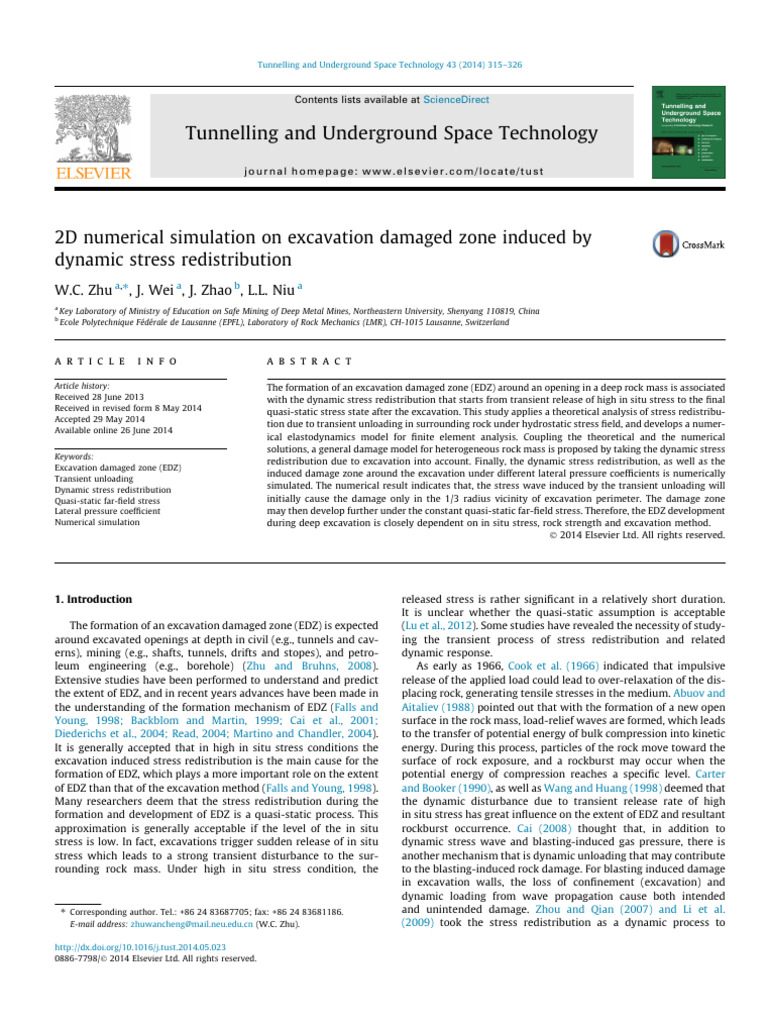 2D Numerical Simulation On Excavation Damaged Zo - 2014 - Tunnelling and Undergr | PDF | Stress ...