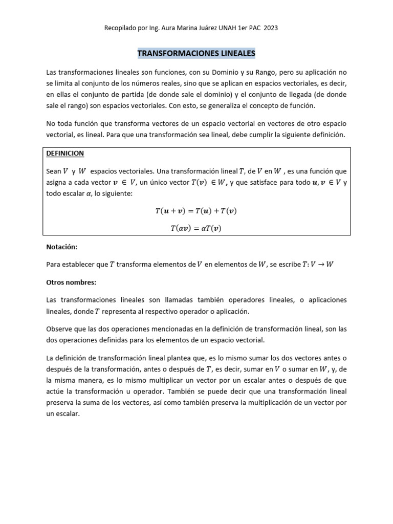 8-Transformaciones Lineales | PDF | Mapa lineal | Espacio vectorial