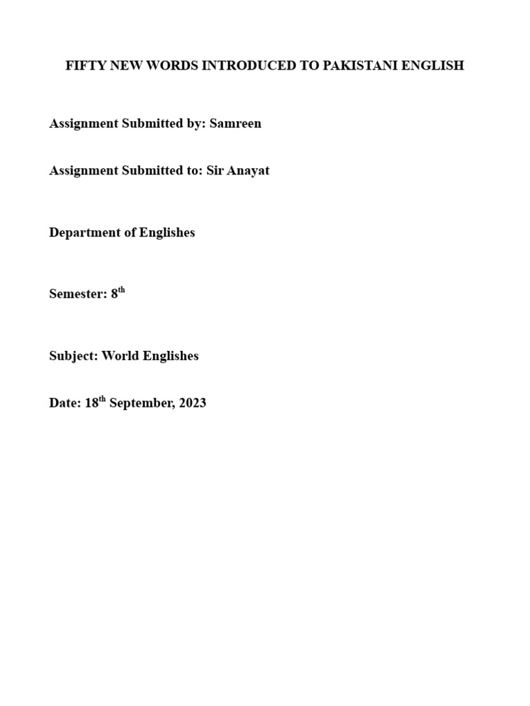 Fifty New Words in Pakistani English | PDF | Linguistics