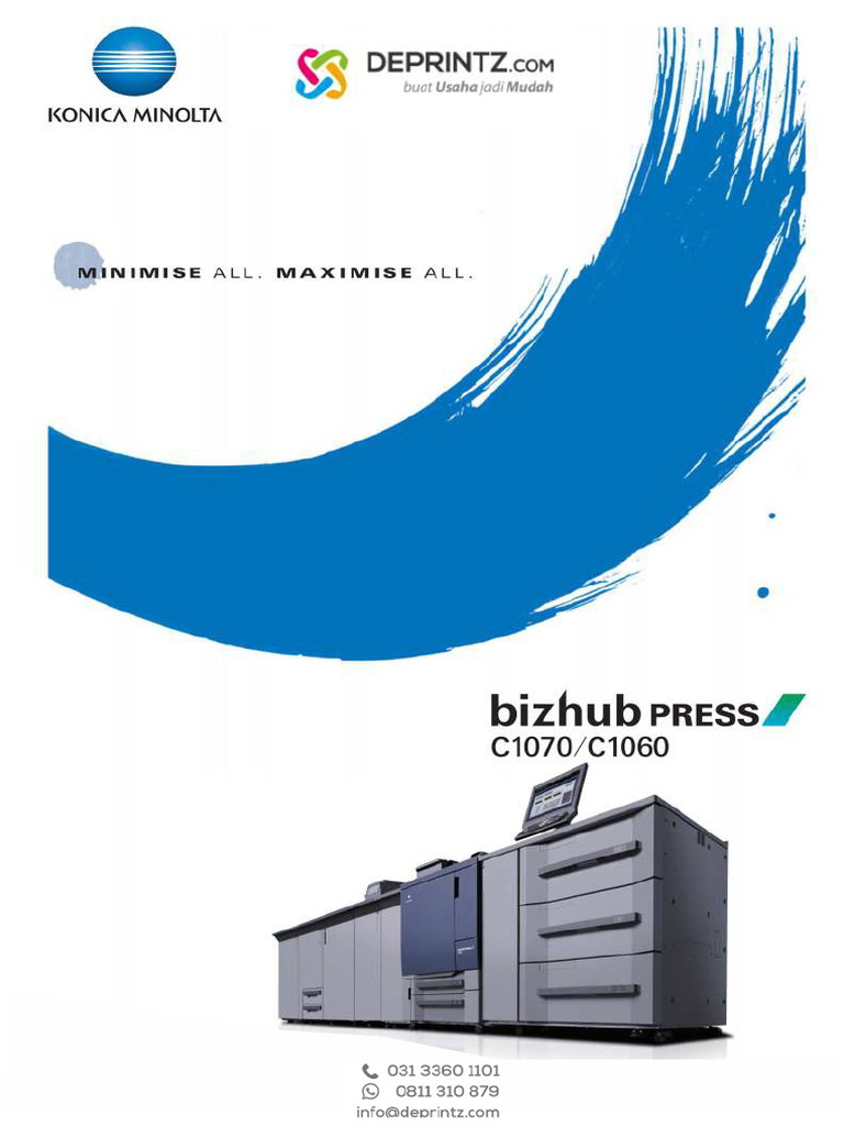 Brosur Katalog Mesin Digital Offset A3+ KONICA MINOLTA Bizzhub C1060 C1070 - PT DEPRINTZ | PDF