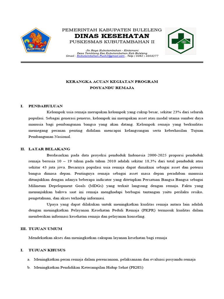 KAK Posyandu Remaja | PDF | Ilmu Sosial | Kesehatan Holistik