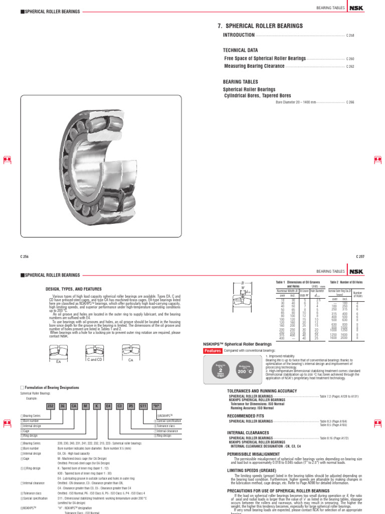 NSK Spherical Roller Bearing | PDF | Bearing (Mechanical) | Engineering Tolerance