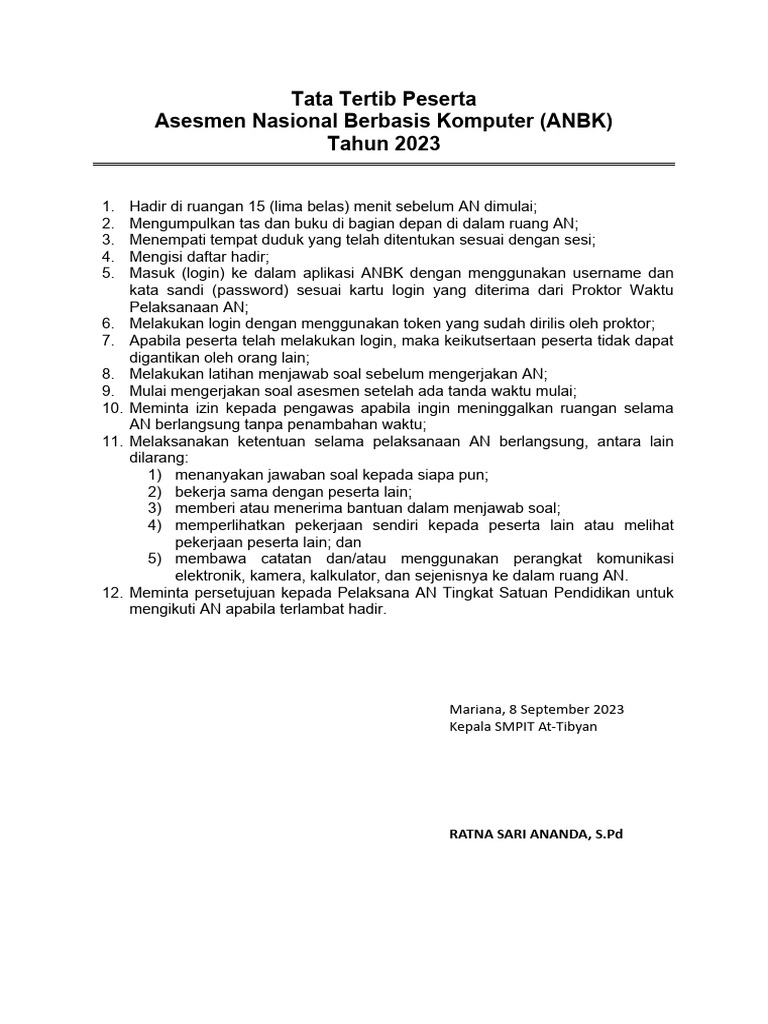Tata Tertib Peserta ANBK | PDF