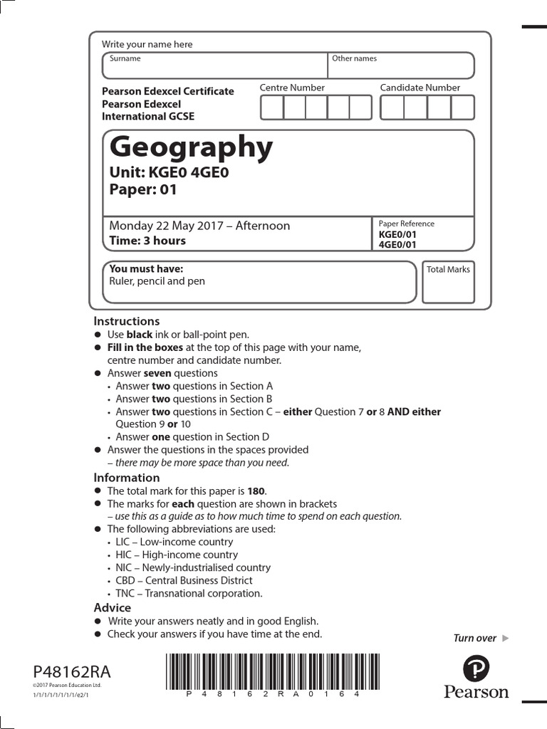 June 2017 QP - Paper 1 Edexcel Geography IGCSE | PDF | Coast | Ecology