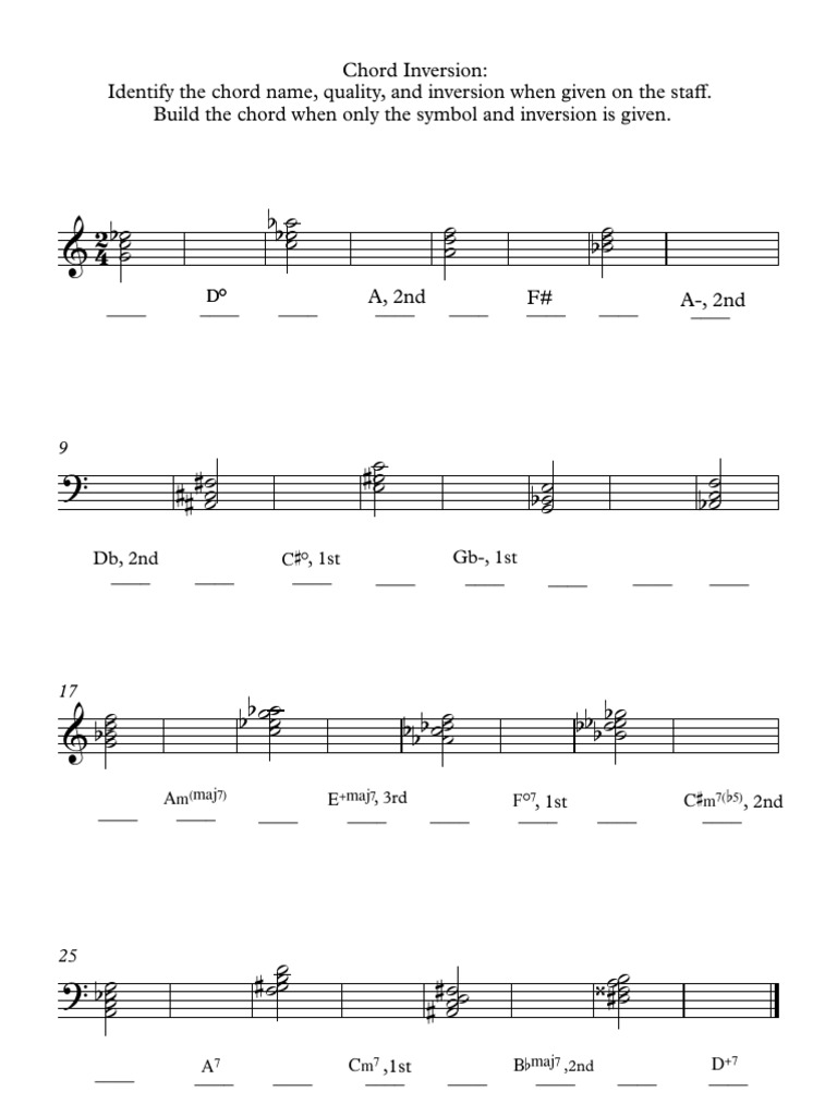 Chord Inversions - Worksheet | PDF