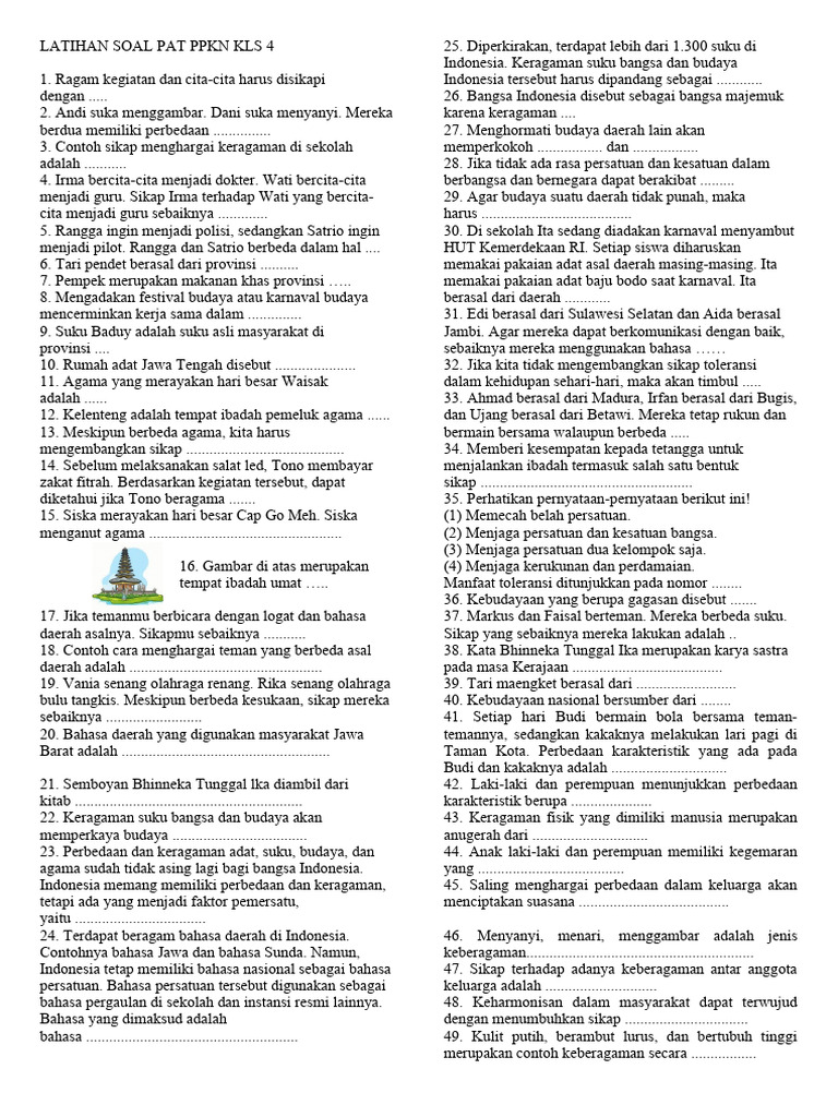 Lat Soal Pat PPKN KLS 4 | PDF | Ilmu Sosial | Kajian Bahasa Asing