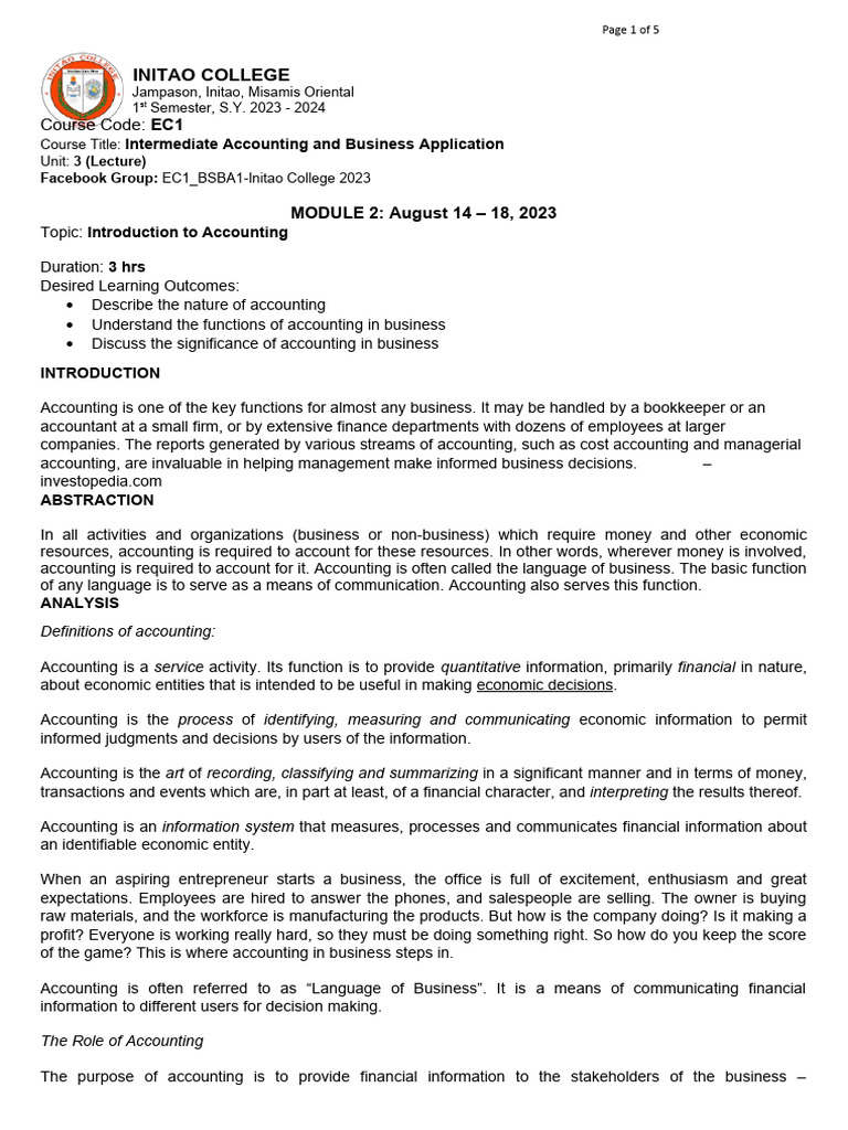 Ec1 Module 2 2023 Pdf Audit Accounting