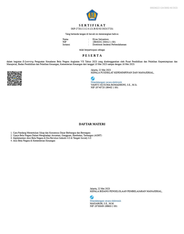 Certificate-Elyas-Setyantoro - Bela Negara | PDF