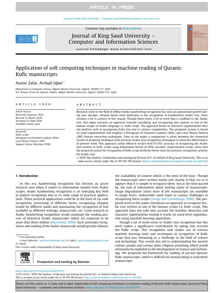Application of Soft Computing Techniques in Machine Reading of Quranic ...
