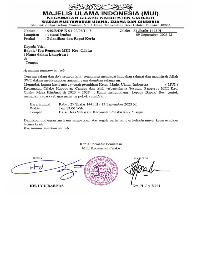 Contoh Surat Mui Kec Cilaku | PDF