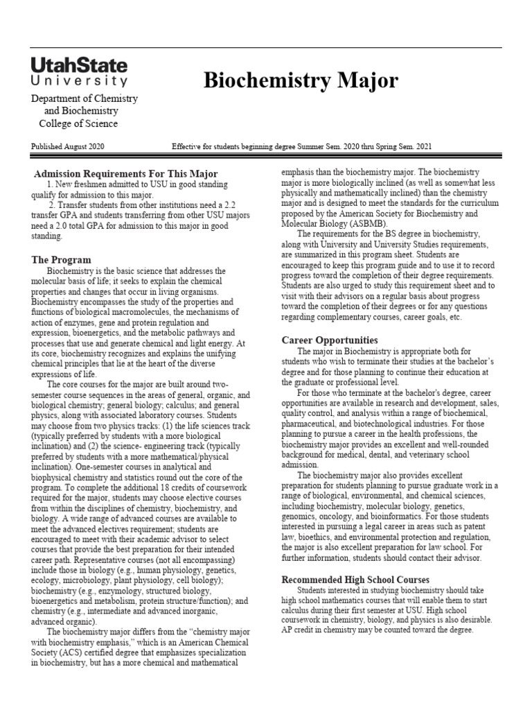 Biochem Major Sheet | PDF | Biochemistry | Chemistry