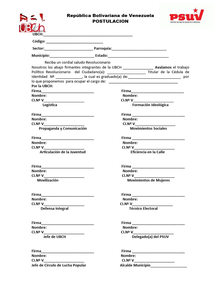 Postulacion Ubch Lapicero | PDF | Política de venezuela | Gobierno