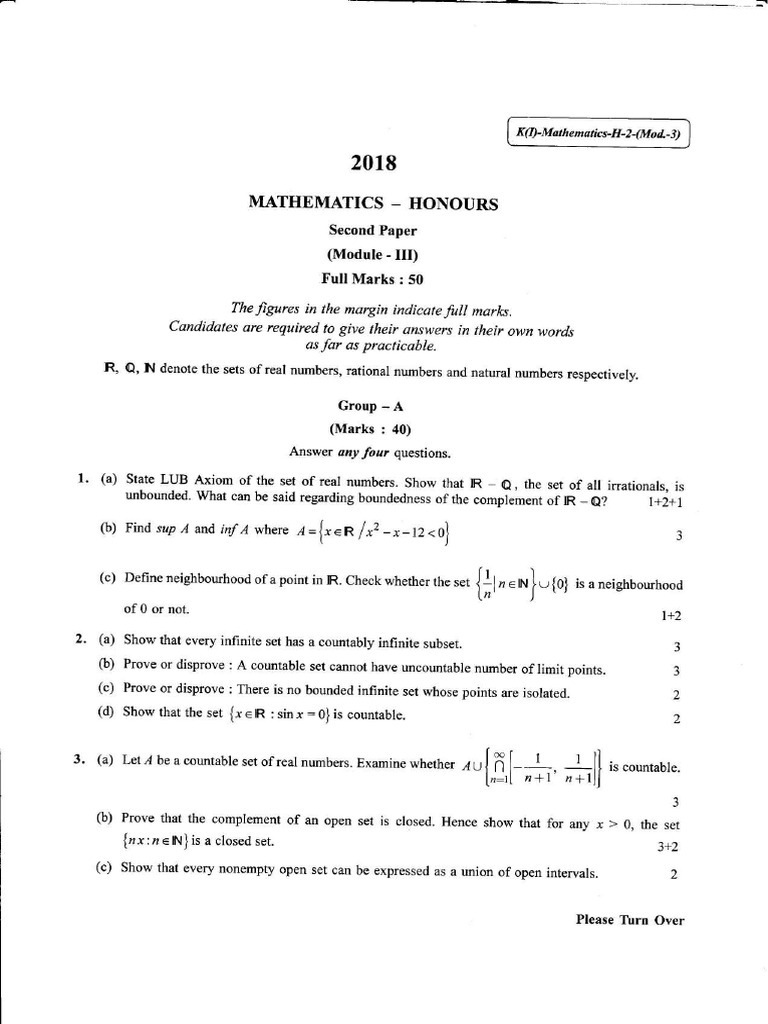 CU-2018 B.sc. (Honours) Mathematics Paper-II Module-III QP | PDF