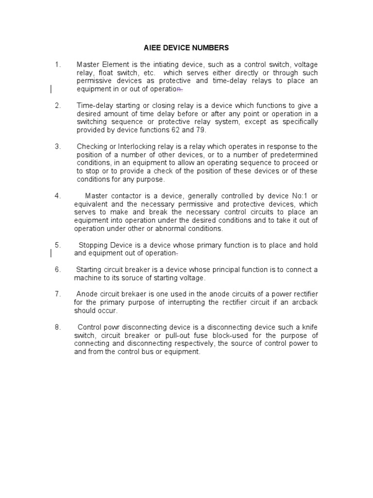 Ieee Device Numbers | Relay | Switch