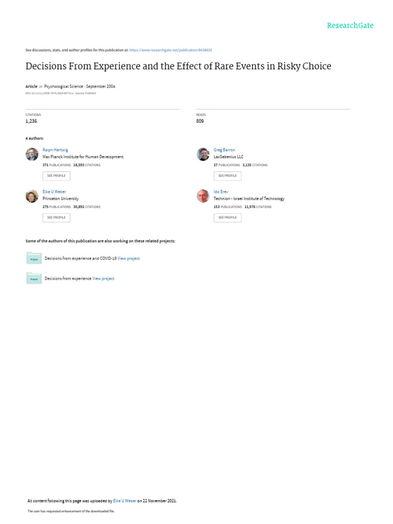 DFE and The Effect of Rare Events in Risky Choice | PDF | Utility ...