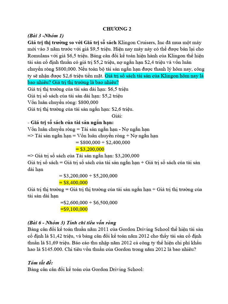 QTTC CT7 - BÀI TẬP CHƯƠNG 2 + CHƯƠNG 3 | PDF