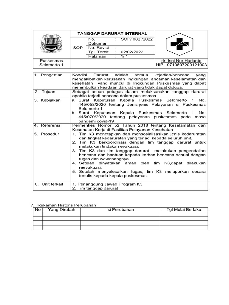 082 - SOP Tanggap Darurat Internal | PDF