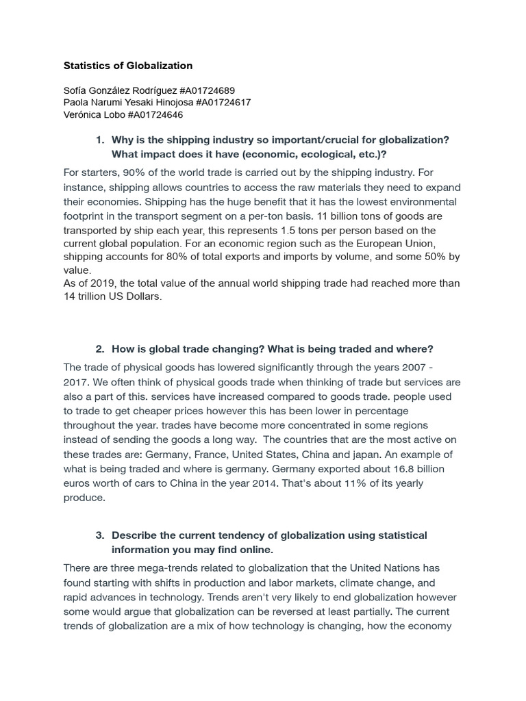 Statistics of Globalization | PDF | Globalization | Trade