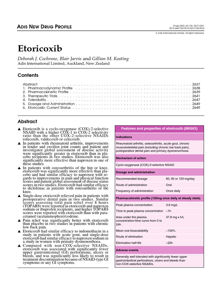 Etoricoxib | PDF | Nonsteroidal Anti Inflammatory Drug | Medical Treatments