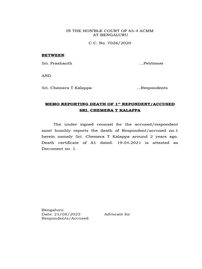 Memo For Reporting Death of A1 | PDF