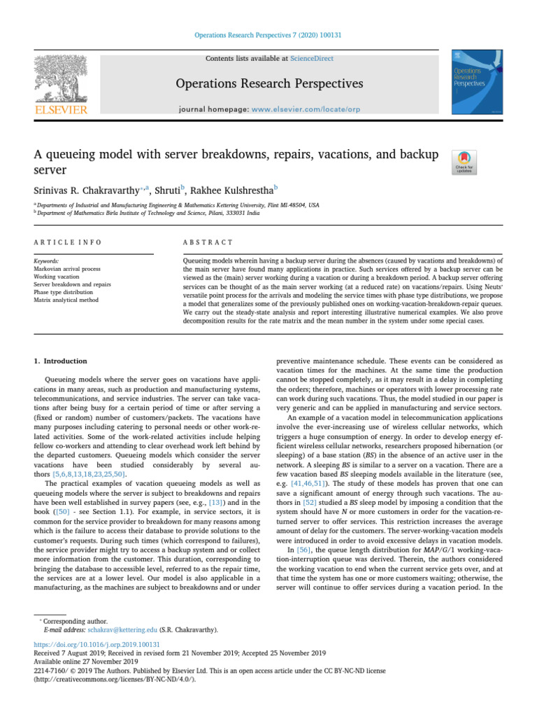 A Queueing Model With Server Breakdowns Repairs Va | PDF | Matrix (Mathematics) | Markov Chain