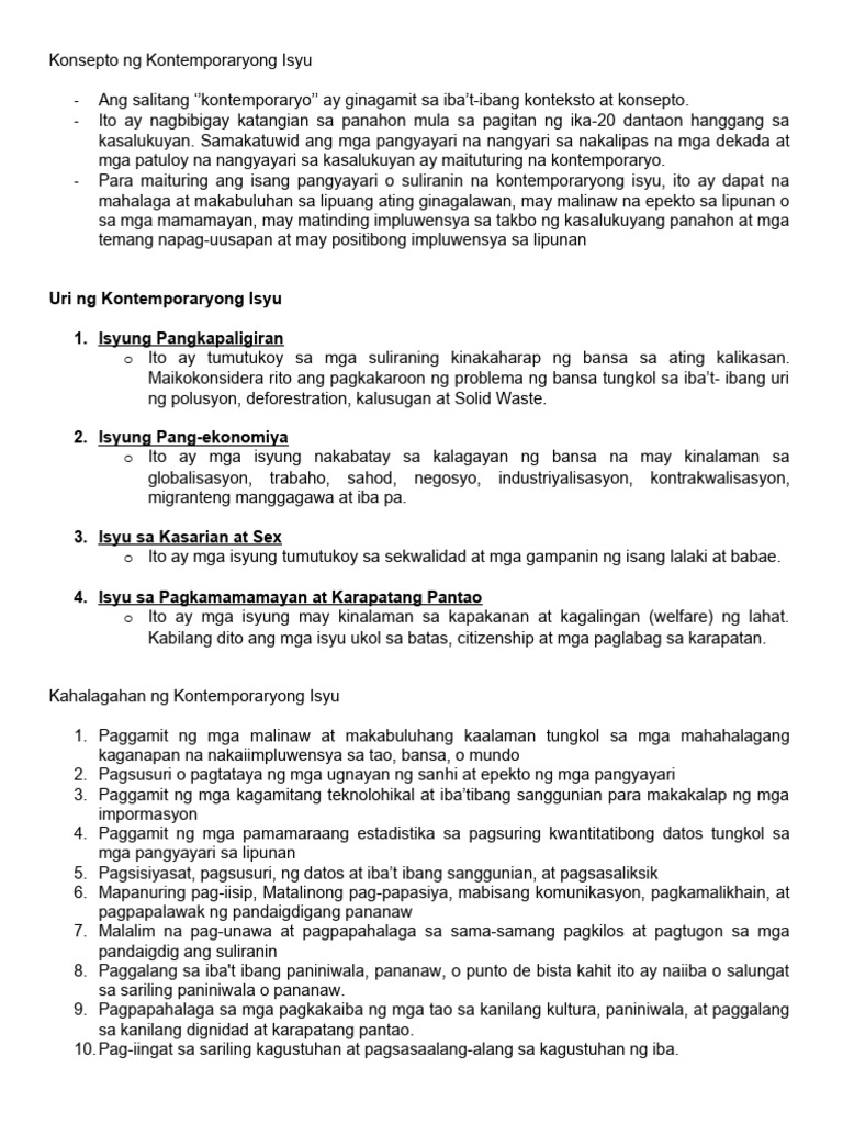 Konsepto NG Kontemporaryong Isyu | PDF