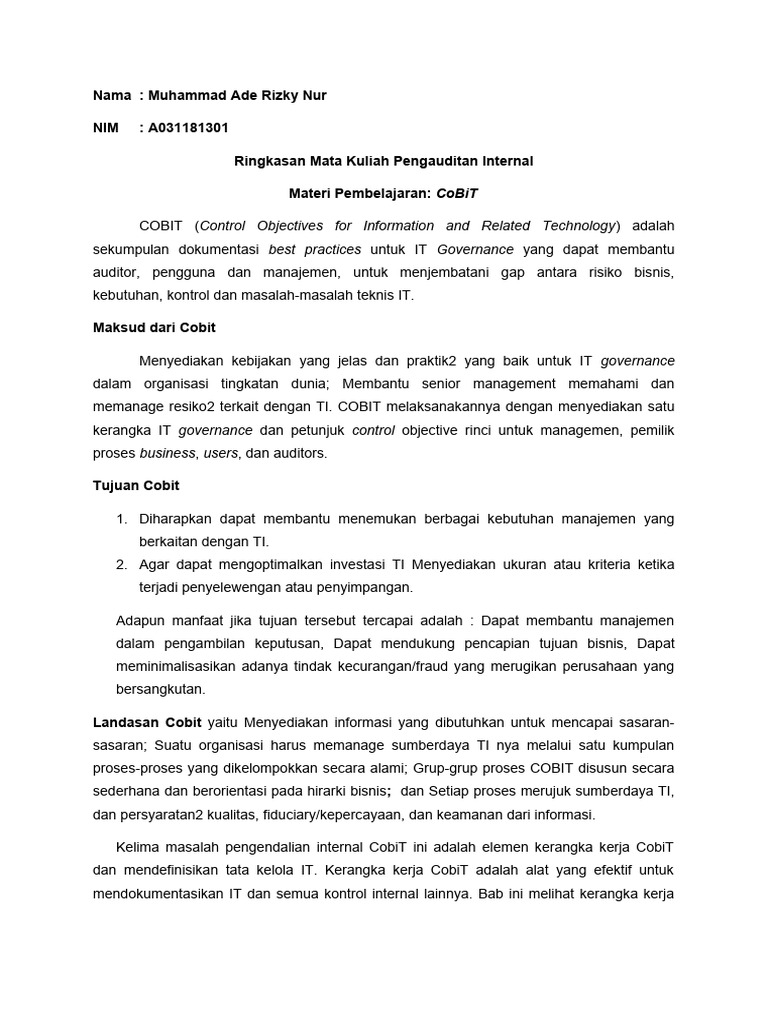 RMK Pengauditan Internal - Ch.5 CoBiT | PDF