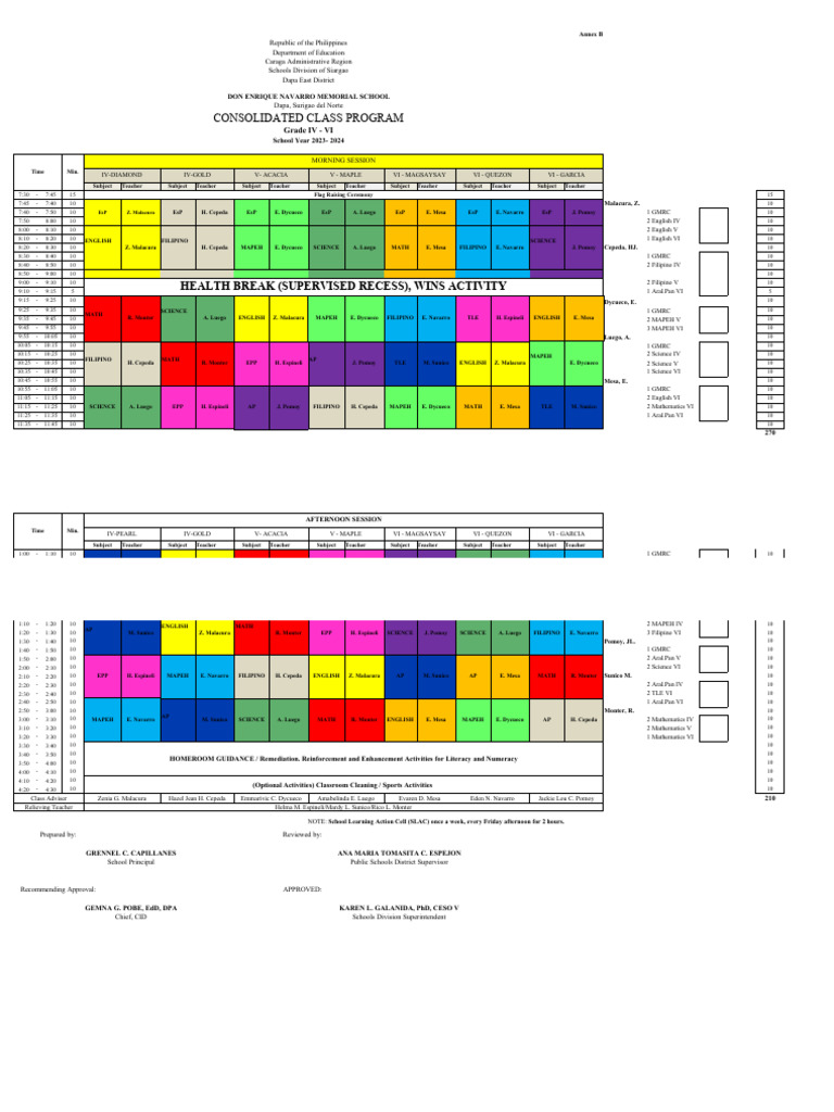 Revised Consolidated Class Program | PDF | Philippines