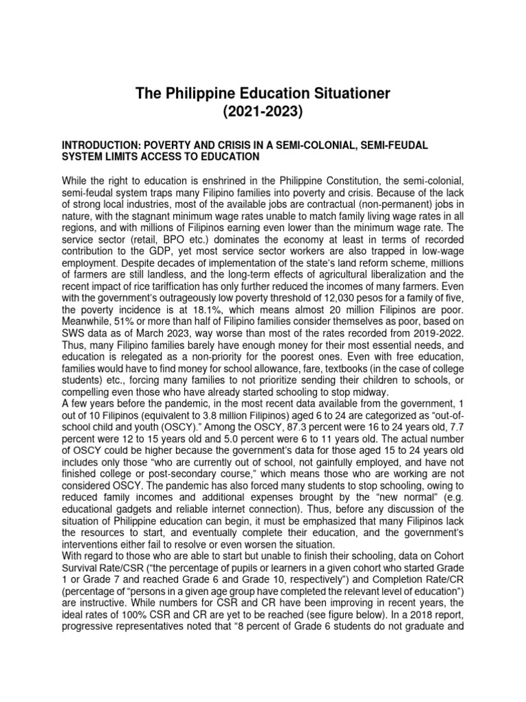 Educ Sit 2021 2023 | PDF | Distance Education | Poverty