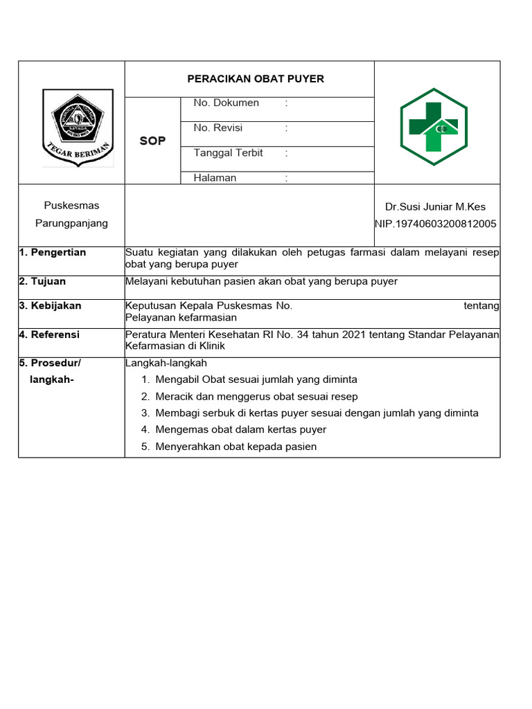 (Fix) SOP PERACIKAN OBAY PUYER | PDF