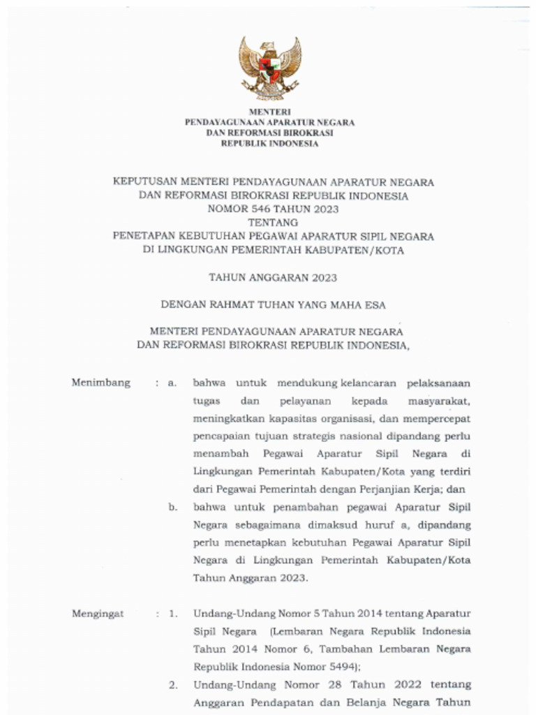 SK Penetapan Formasi PPPK Kabupaten Kupang 2023 | PDF