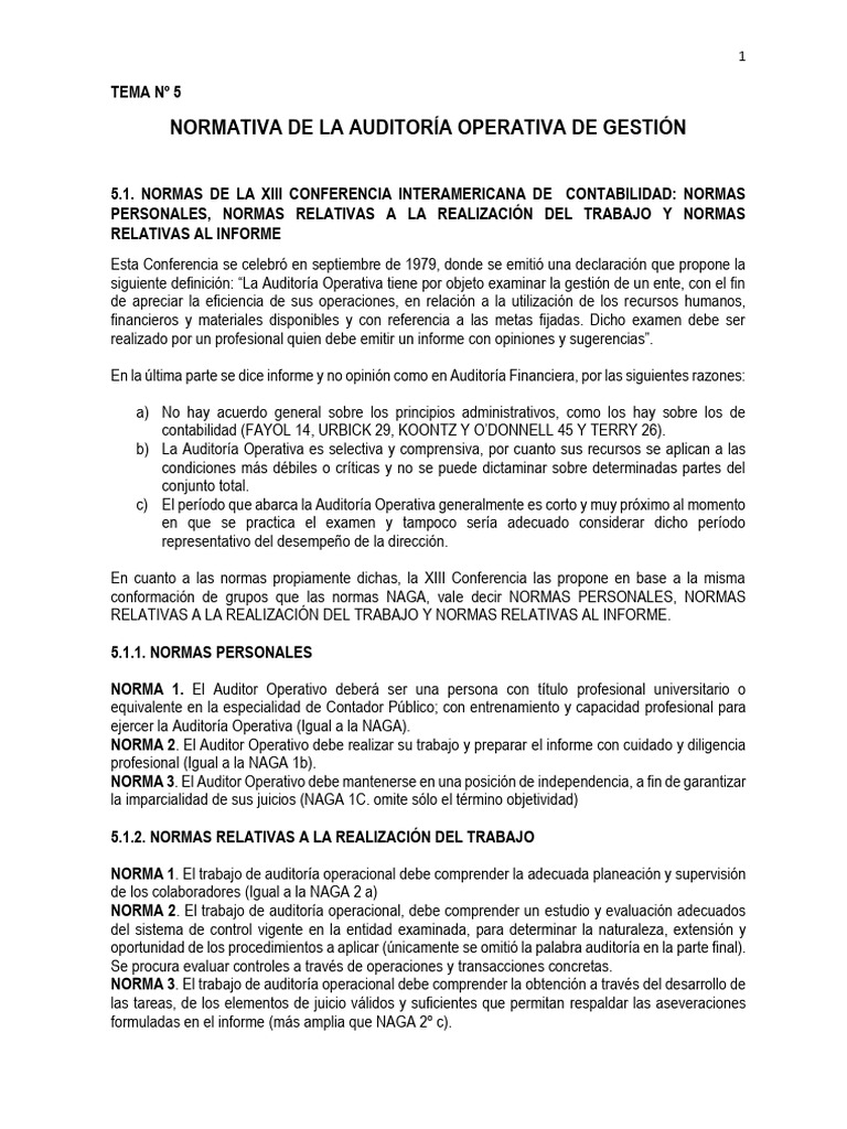 Tema #5 Normas de La Auditoria Operativa de Gestion | PDF | Auditoría | Planificación